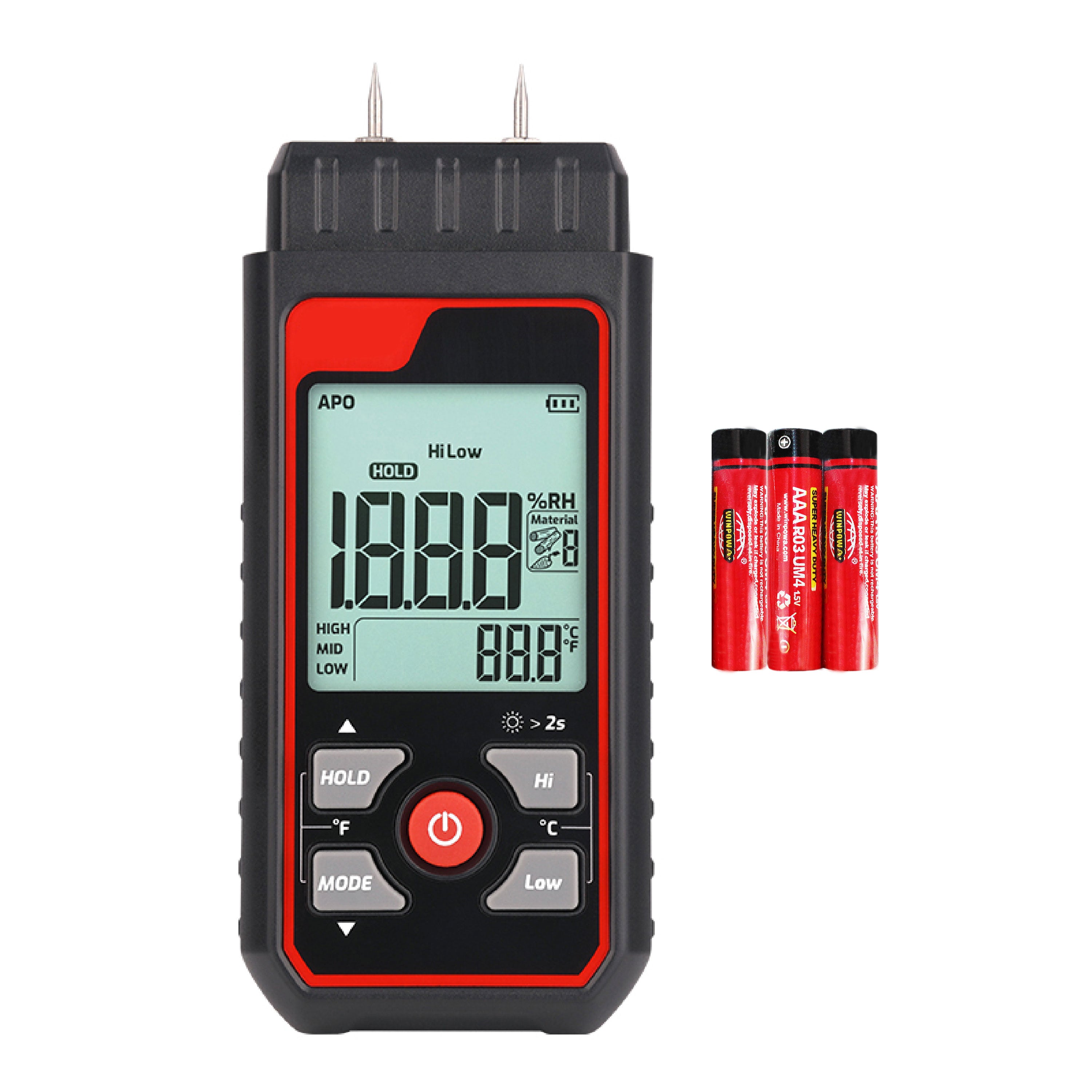 Pin-Type Wood Moisture Meter - 7 Calibration Scales, Backlit LCD Displ ...